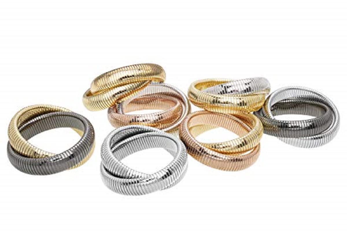 Janis Savitt Double Cobra Bracelet - High Polished Gold 3/8 Inch Wide with Two Flexible Bangle Bracelets