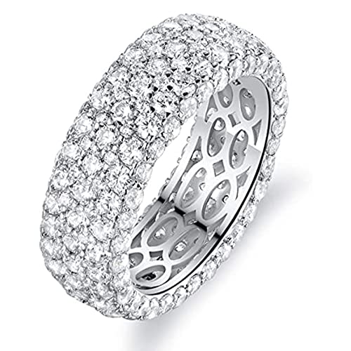 Psiroy 925 Sterling Silver Plated 8mm Cubic Zirconia Stackable Wedding Band Ring CZ Eternity Engagement Ring for Women Size 9