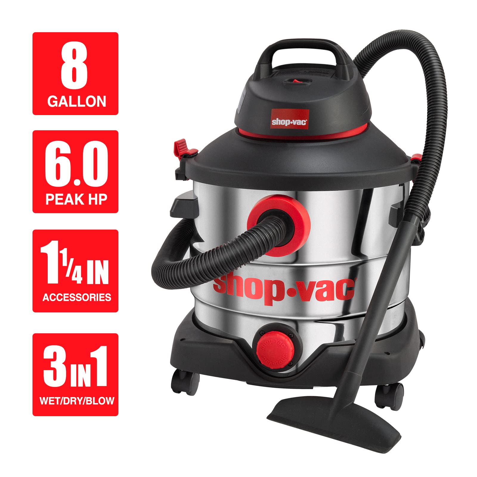 Shop-Vac 5989400 8 Gallon 6.0 Peak HP Wet/Dry Vacuum + 90585 Foam Sleeve Filter 5 Pack