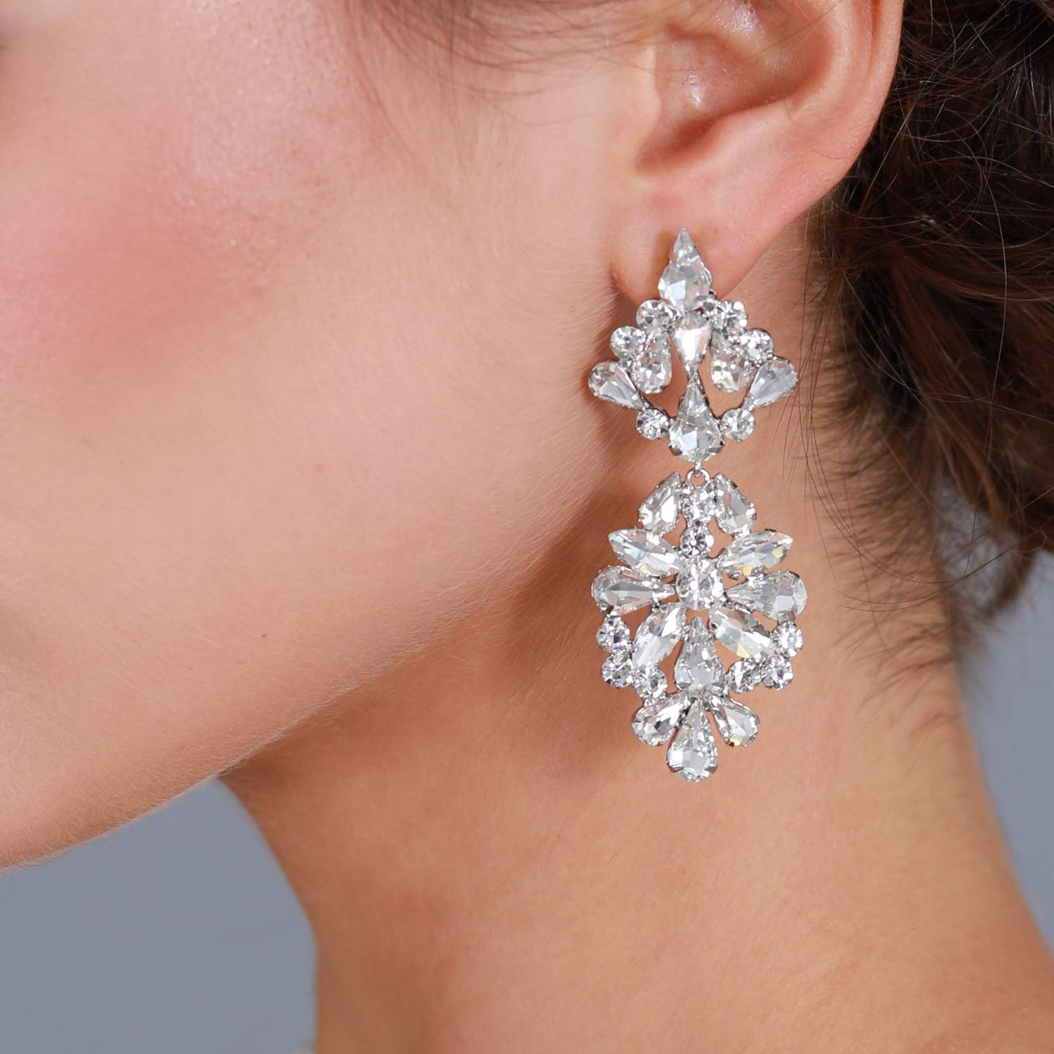 Mariell Silver Crystal Bold Statement Chandelier Dangle Earrings for Wedding, Prom, Pageant & Bridesmaids