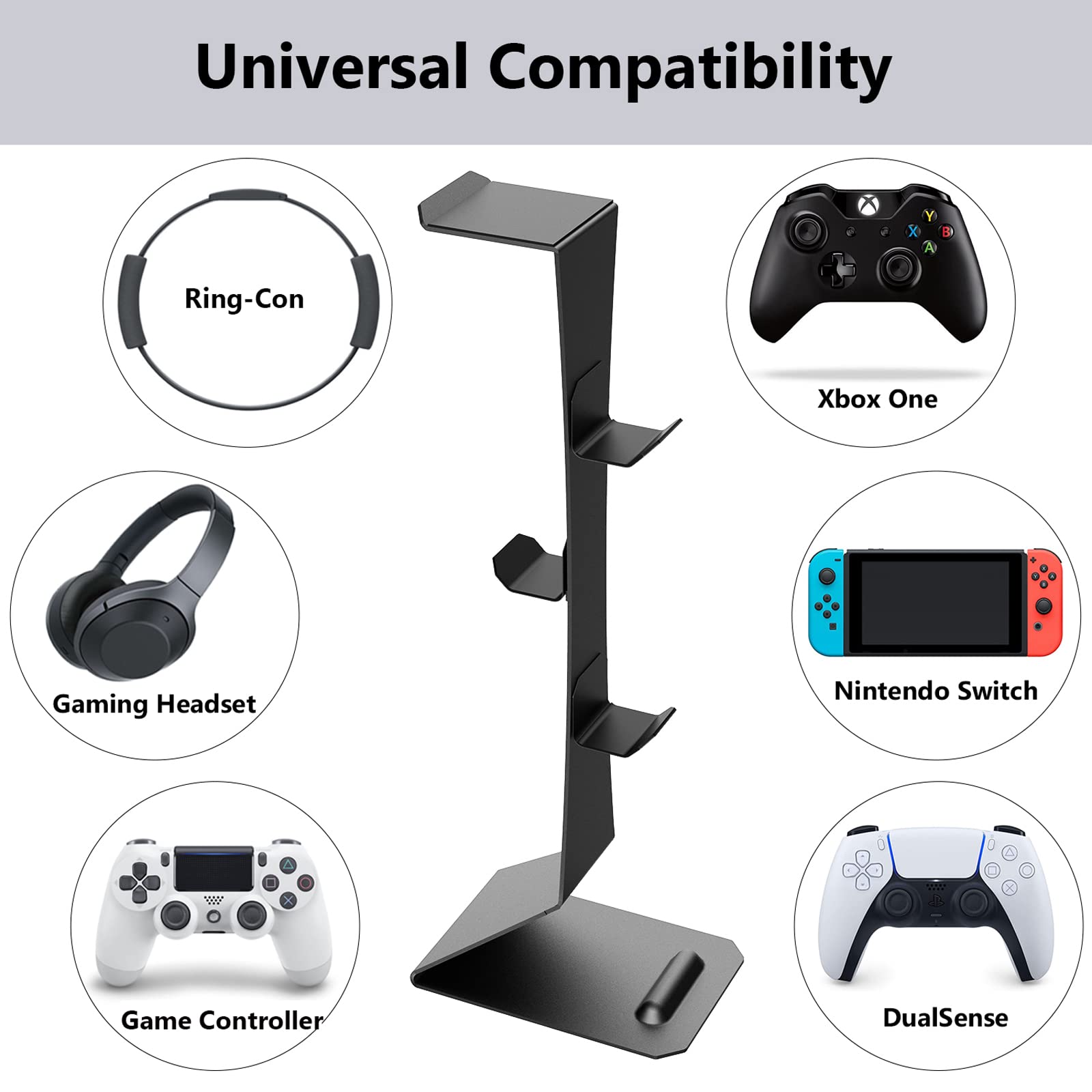 MiiKARE Controller Holder 6 Tiers with Headphone Holder, Adjustable Gaming Controller Headset Stand, Game Controller Stand for All Xbox PS4 PS5 Switch Pro Crontroller Gaming Accessories - Black2