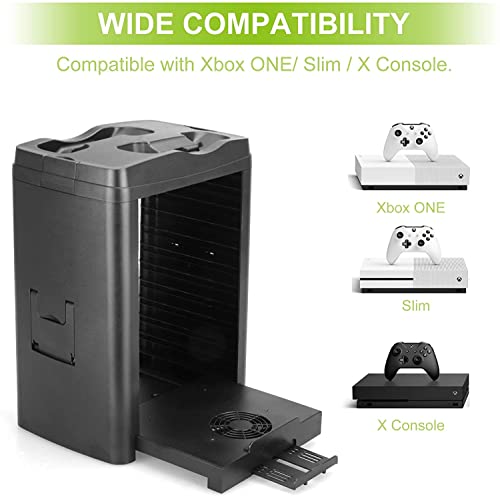 Linkstyle Charging Stand with Cooling Fan, Vertical Storage Stand for Xbox Series ONE/Slim/X Console, Dual Controller Charger Dock Station, 3 Controller Holder, 11 Game Slots, 1 Headset Stand