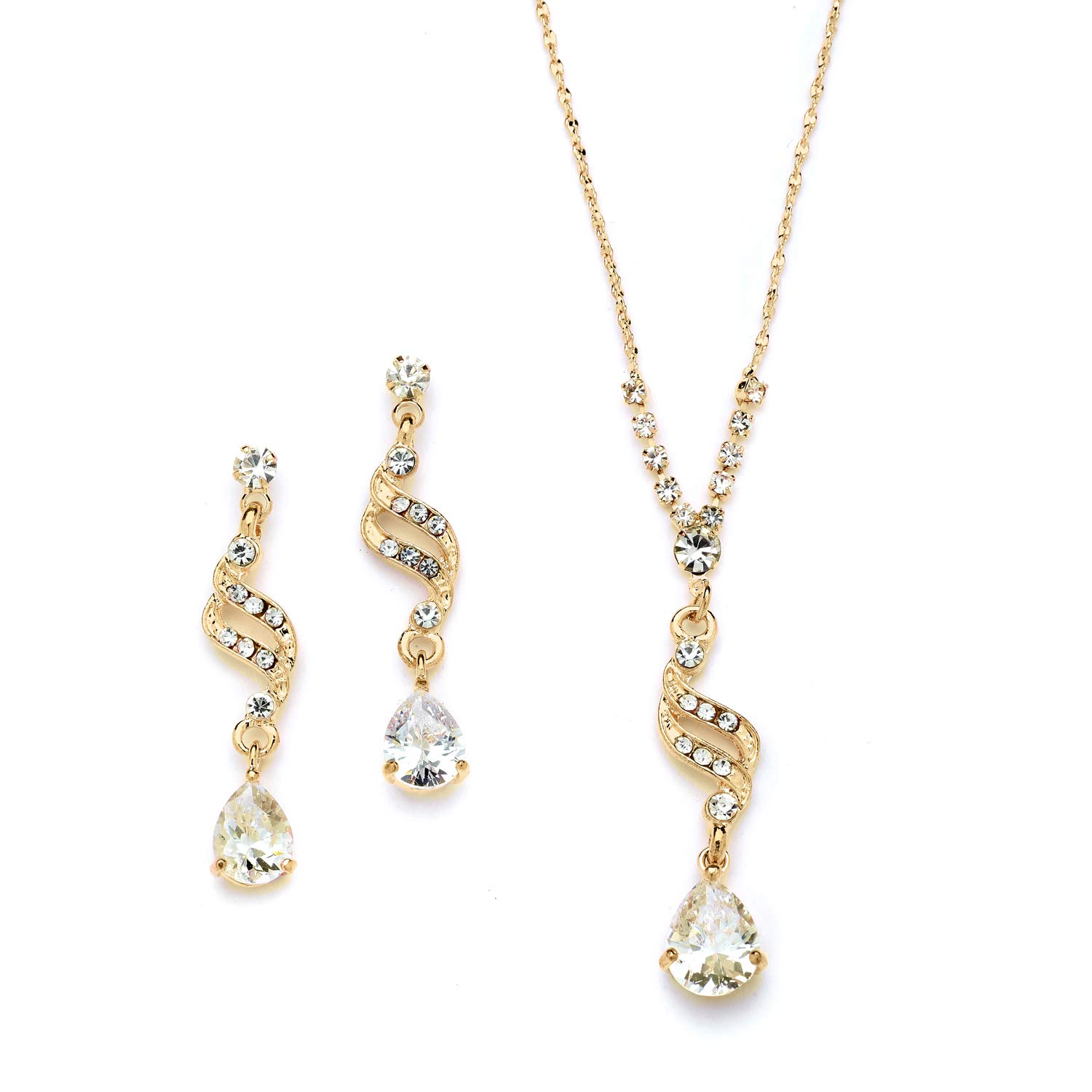 Mariell Gold Cubic Zirconia Prom Jewelry Set, Necklace & Earrings Set for Weddings, Brides, Bridesmaids