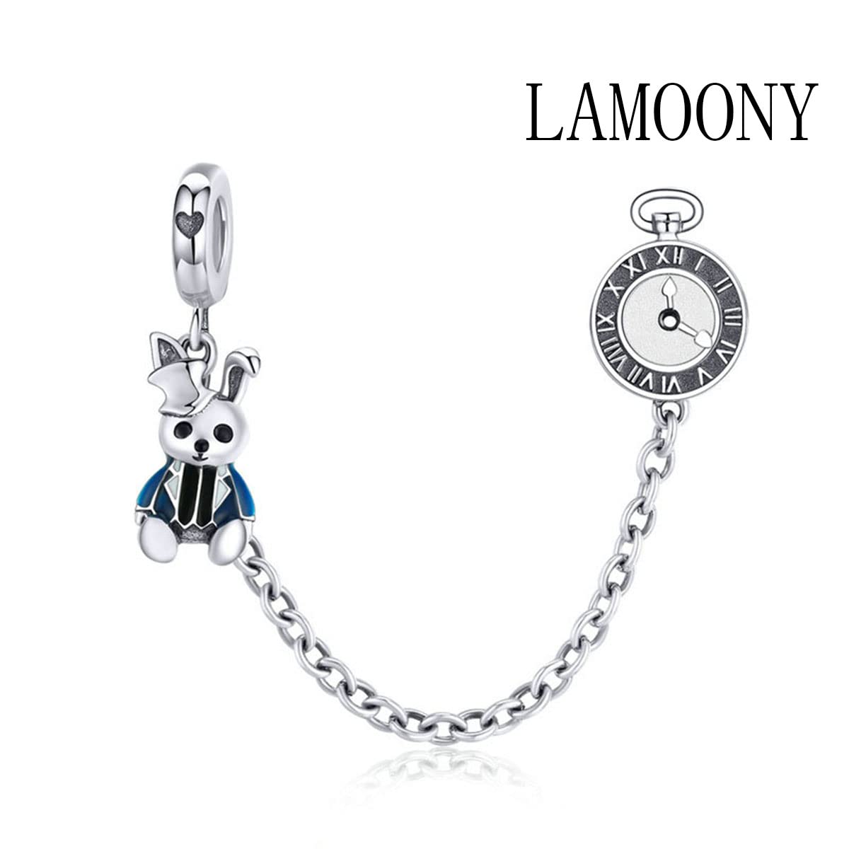 LAMOONY Safety Chain Charm 925 Sterling Silver Stopper Charm Clip Charm Lock Charm for Pandora Charm Bracelet (o)