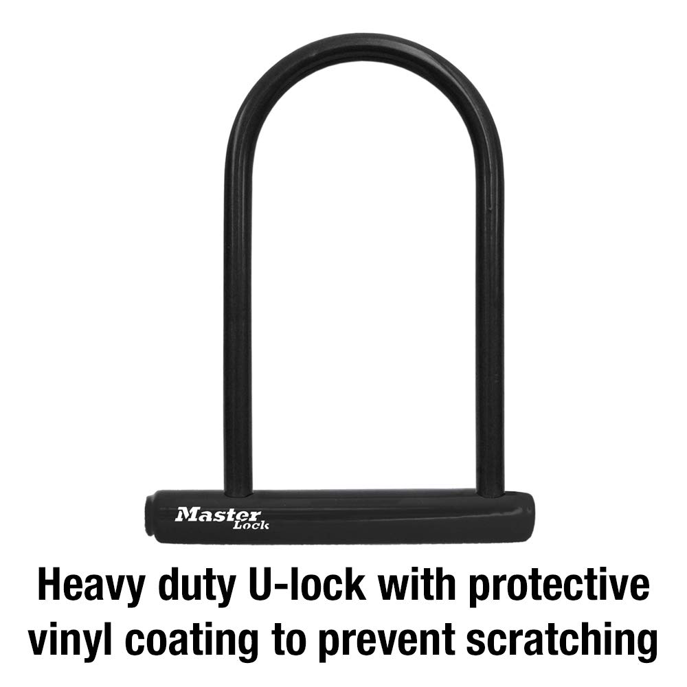 Master Lock 8170D U-Lock Bike Lock with Key, 1 Pack, 6-1/8 in. Wide, Black & BV Bicycle Light Set Super Bright 5 LED Headlight, 3 LED Taillight, Quick-Release