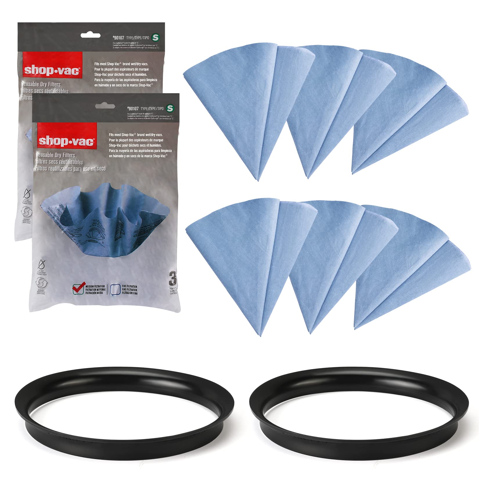 Shop-Vac 2035000 5 Gallon 2.0 Peak HP Wet/Dry Vacuum + 90107 Paper Disc Filter 6 Pack