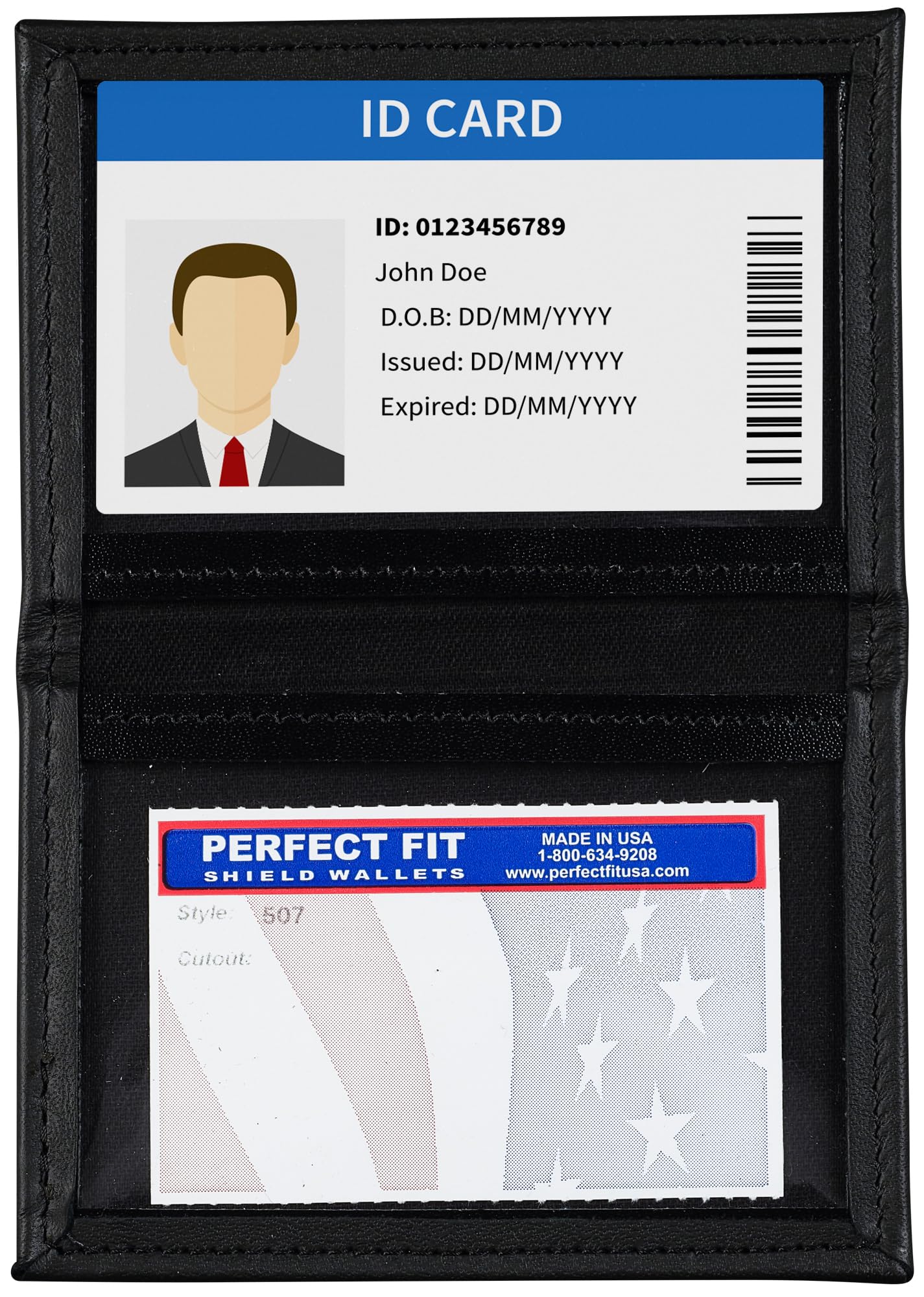 Perfect Fit Shield Wallets Slim Dress Leather 2 ID Windows Wallet Bifold License Holder Dual Double I.D. Case Card Permit For Larger Cards Minimalist Wallet