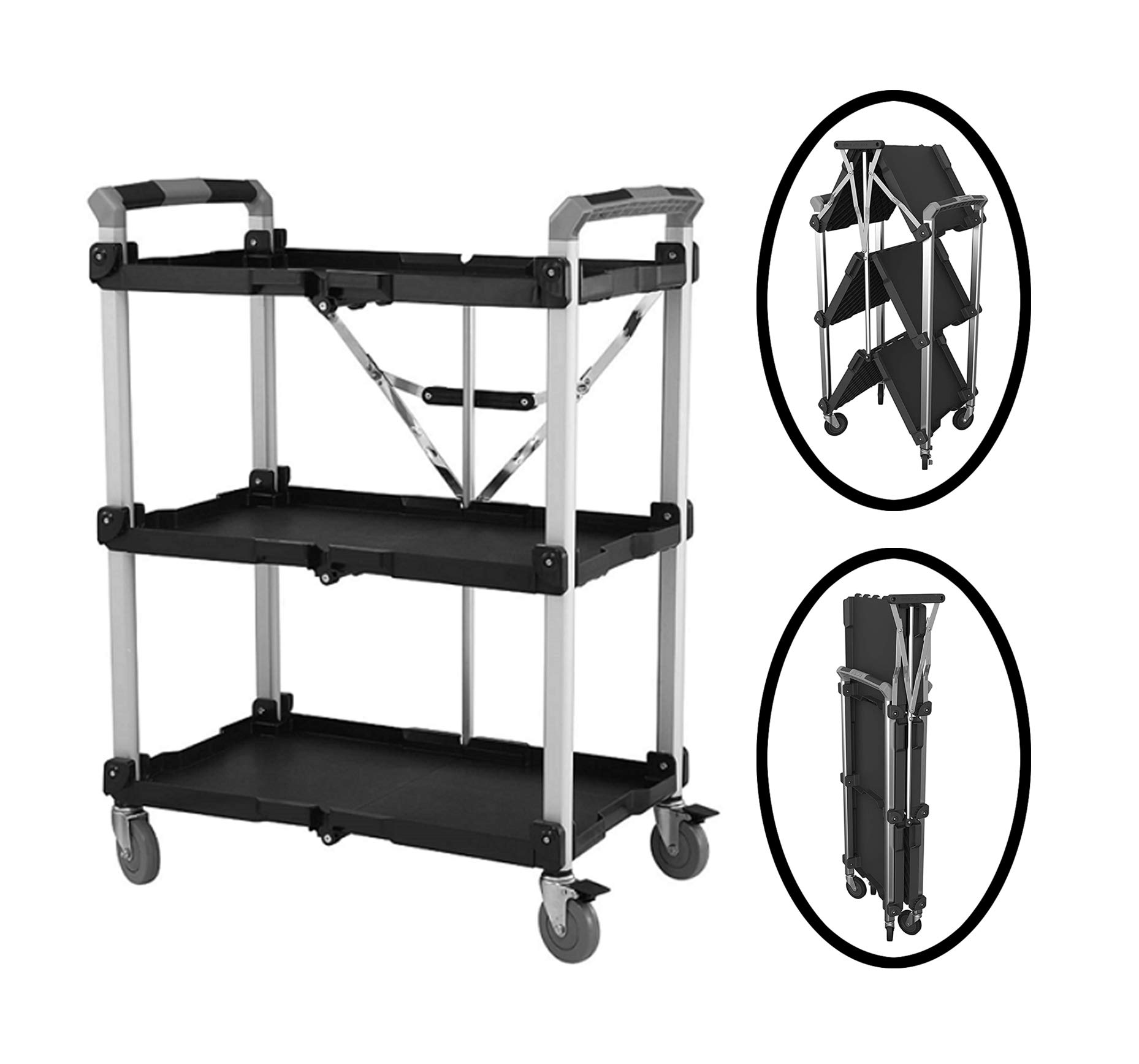 Olympia Tools 85-189 Pack N Roll Collapsible Service Cart, XL, 300LB Capacity, Black & END of Road Original Quick Fist Clamp for mounting Tools & Equipment 1" - 2-1/4" Diameter (Pack of 2) - 10010