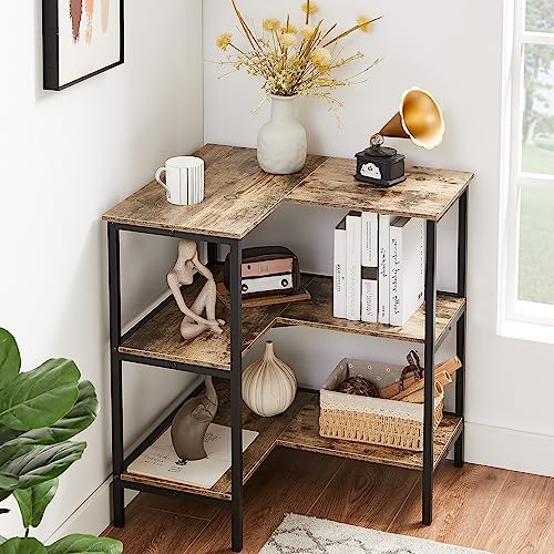 VECELO Corner Cabinet Table with 3 Tier Open Shelf, Multipurpose Display Organizer Storage Stand, for Small Space Living Room Home Office Kitchen,Grey
