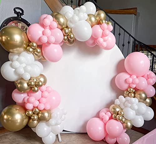 Mocsicka White Round Backdrop Polyester Round Background Baby Shower Birthday Party Decoration Banner (8.2ft=98.4inch, White)