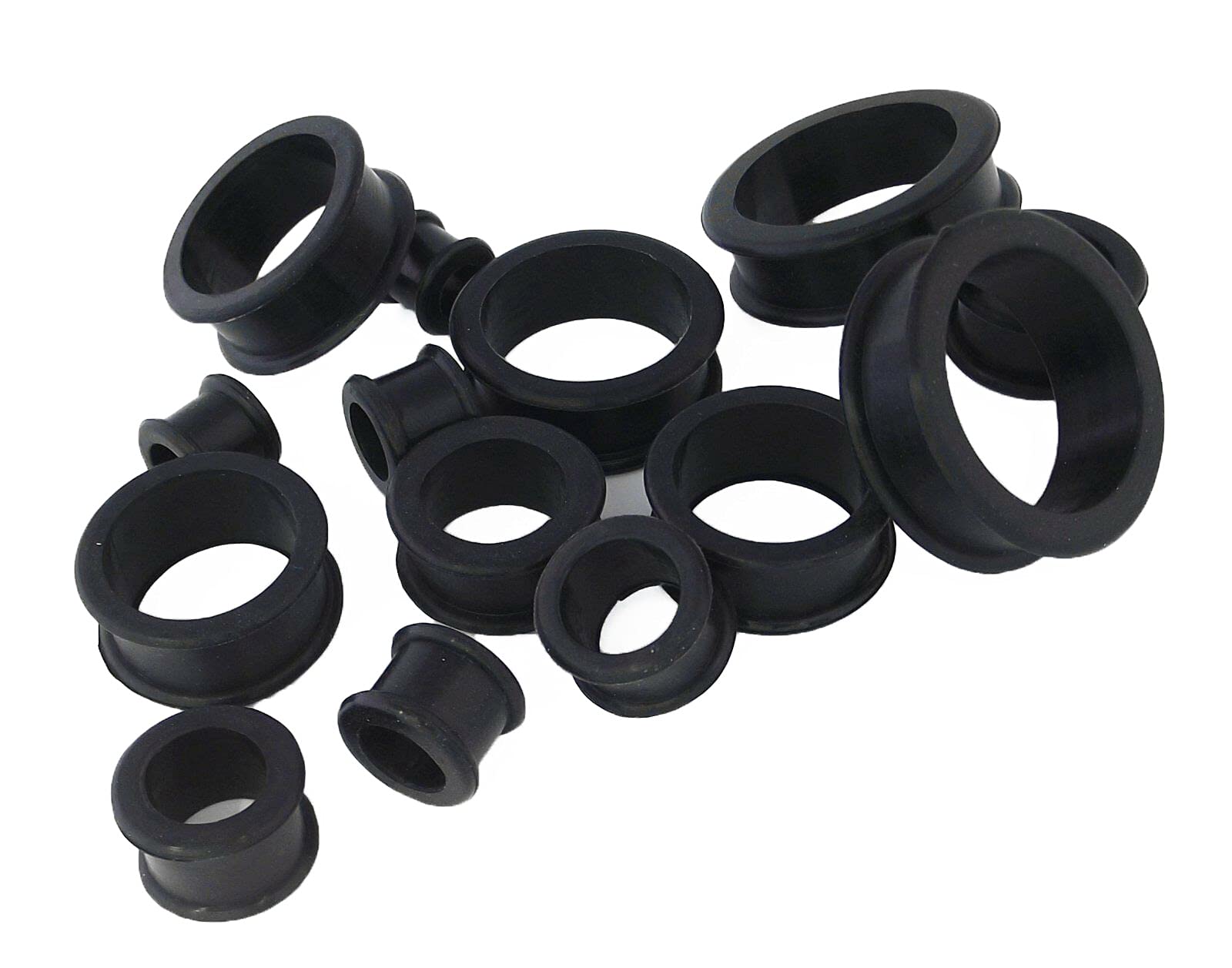 Pair 1-1/8" (28MM) BLACK SILICONE FLAT FLARE TUNNELS Double Flare Gauges Thin Soft Flexible Flesh Plugs (2pcs)