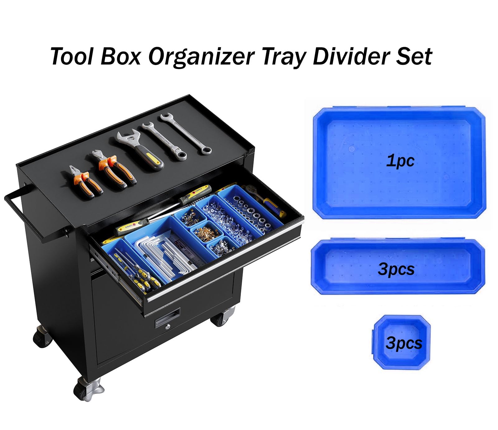 K KELBEL 8 Drawer Rolling Tool Chest with Wheels, 2-in-1 Detachable Tool Box Tool Cabinet with Drawers & Brake & Locking System for Garage, Warehouse (Black)