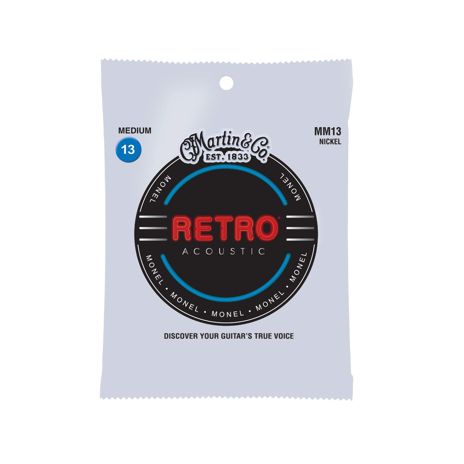 MARTIN Acoustic Guitar Strings, Medium-Gauge Monel Nickel, MM13, 6 str