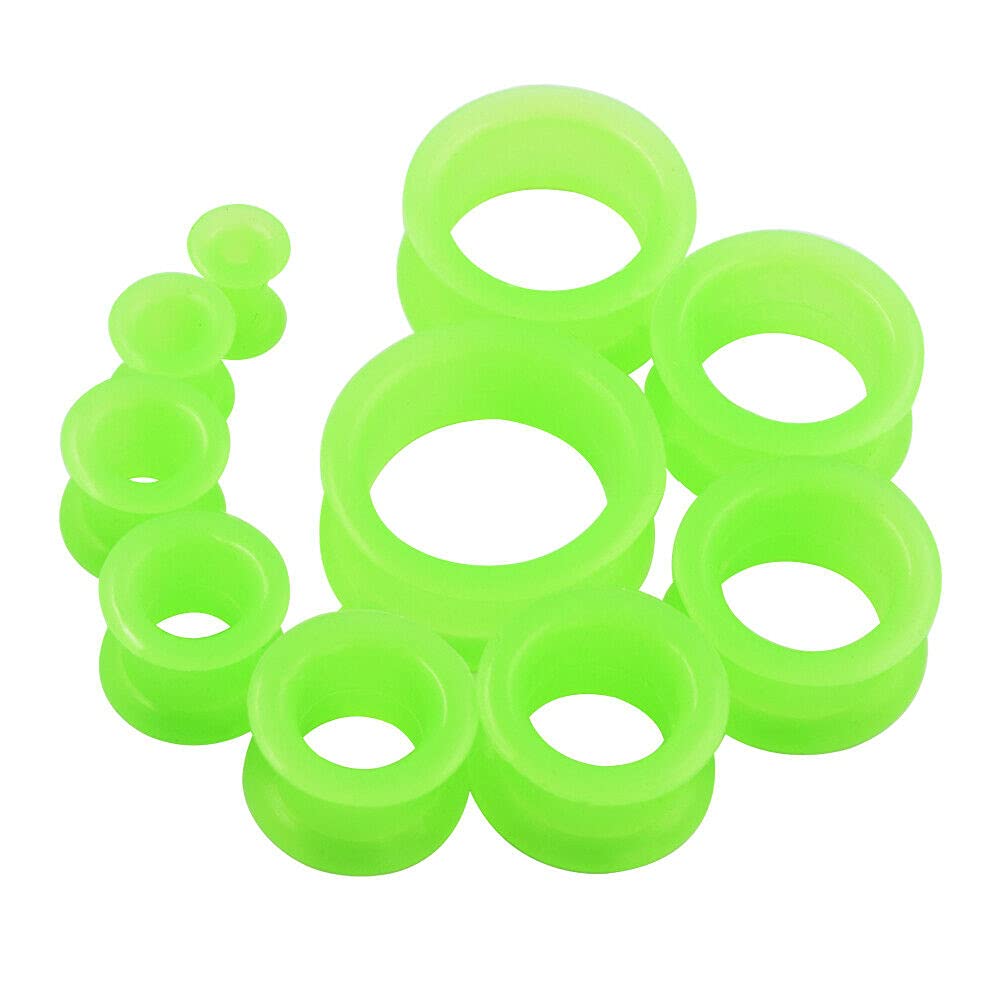 Pair 1" (25MM) GREEN SILICONE EYELET TUNNELS Double Flare Gauges Thin Soft Flexible Flesh Plugs (2pcs)