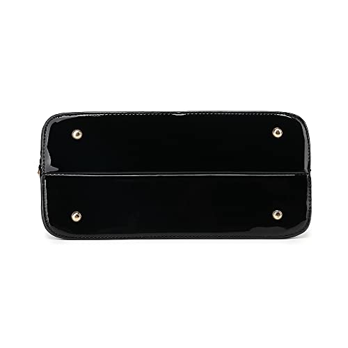 Style Strategy Push Lock Crossbody for women trapezoid Handbags Hardware Chain Crocodile Textured Shoulder black patent leather bag