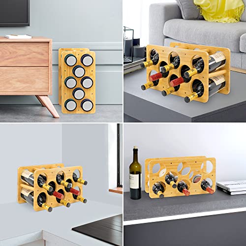 Utoplike Wine Bottle Holder, Wine Racks Countertop, Bamboo Wine Rack Table for 8 Bottles, Sturdy and Durable Wine Racks Free Standing, Bottle Storage Rack for Cupboard, Wooden Water Bottle Storage