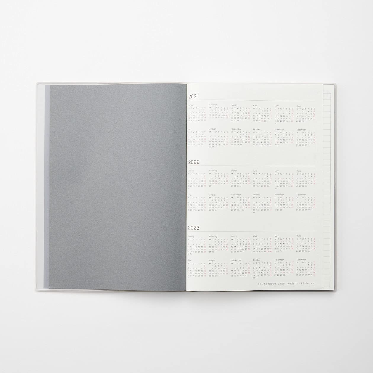 MUJI Monthly/Weekly Schedule Book 2022 B5 Size White Gray Beginning December 2021 Polyvinyl Chloride Cover Planner Scheduler