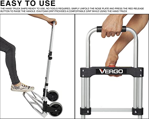 Vergo Industrial Folding Hand Truck - 275 lb. Capacity Dolly Cart - No Assembly Required Hand Cart, Lightweight, Collapsible & Compact, Telescoping Handle Extends to 42.5 Inches