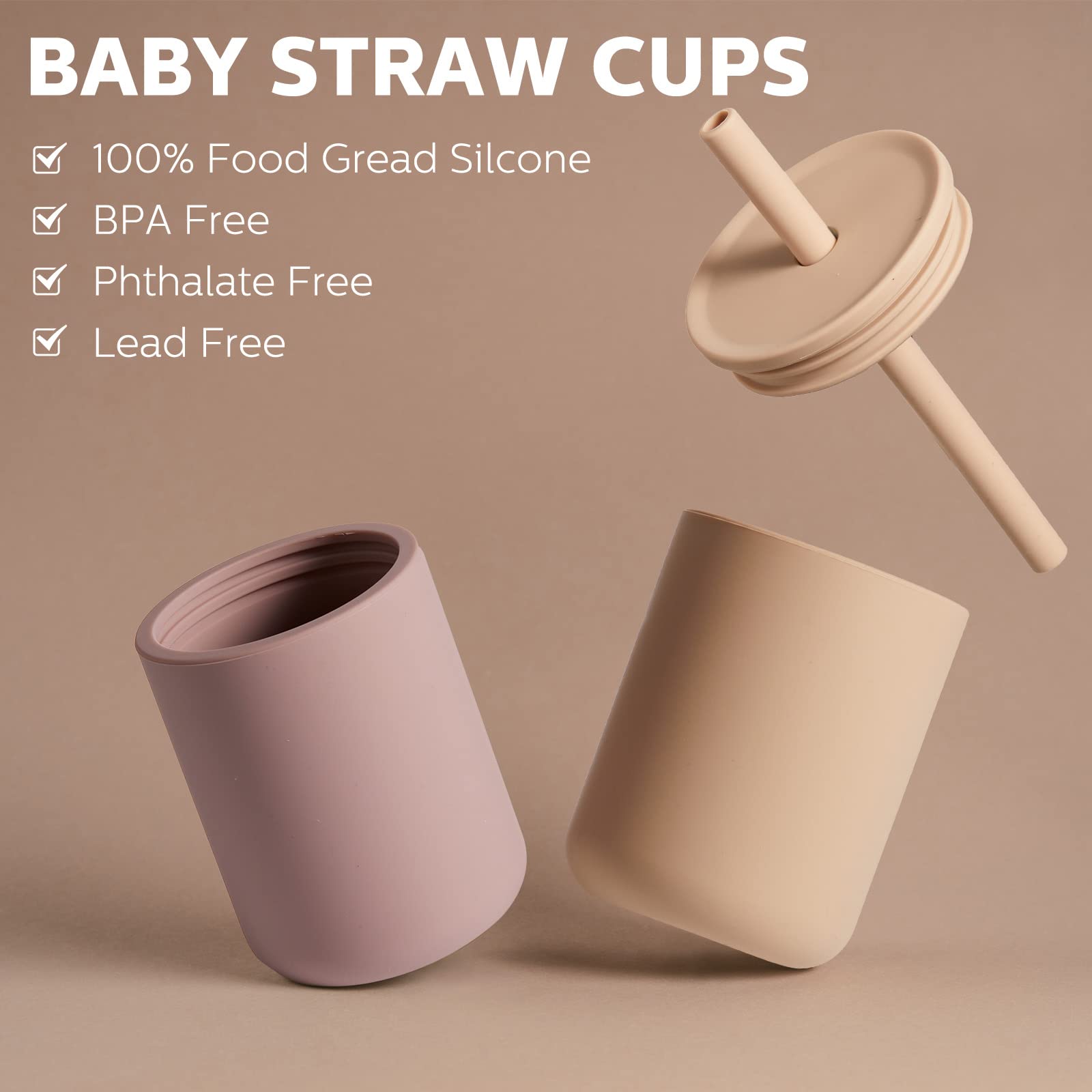 Tessco Toddler Straw Cup Spill Proof Silicone Training Cup for Baby 7 oz Toddler Cup with Straw Learning Straw Cup Silicone Drinking Cup with Lids for Kid Water Drinking (Violet Red, Pink,2 Pack)