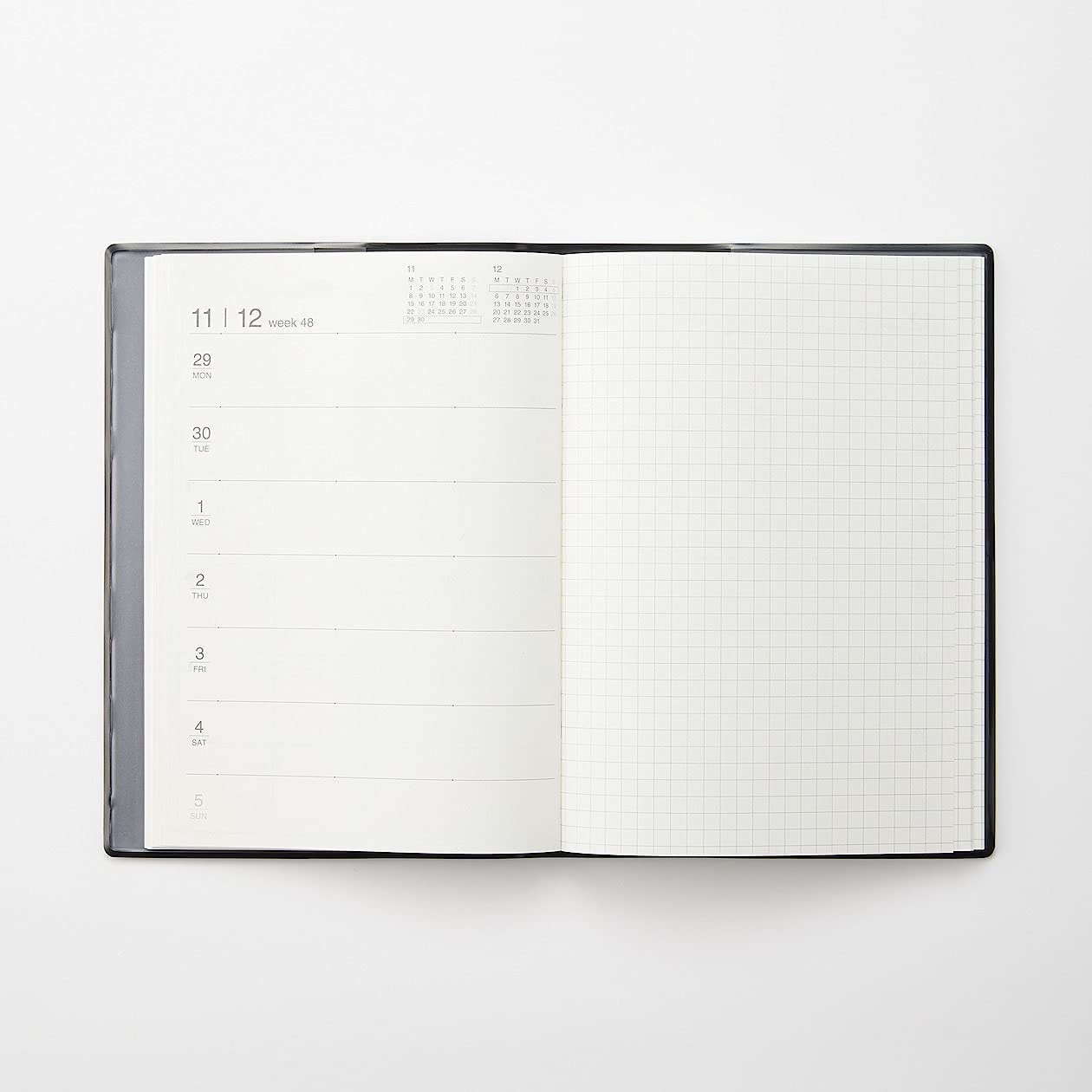 MUJI Monthly/Weekly Schedule Book 2022 B6 Size Dark Gray Beginning December 2021 Polyvinyl Chloride Cover Planner Scheduler