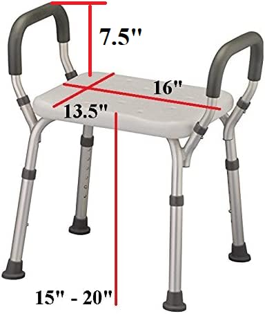 Shower Bench Adjustable Bath Seat Shower Chair with Arms Padded Handles, Without Back, Medical Shower Chair Bench Bath Stool for Elderly, Adults, Disabled, 300 Lbs, White