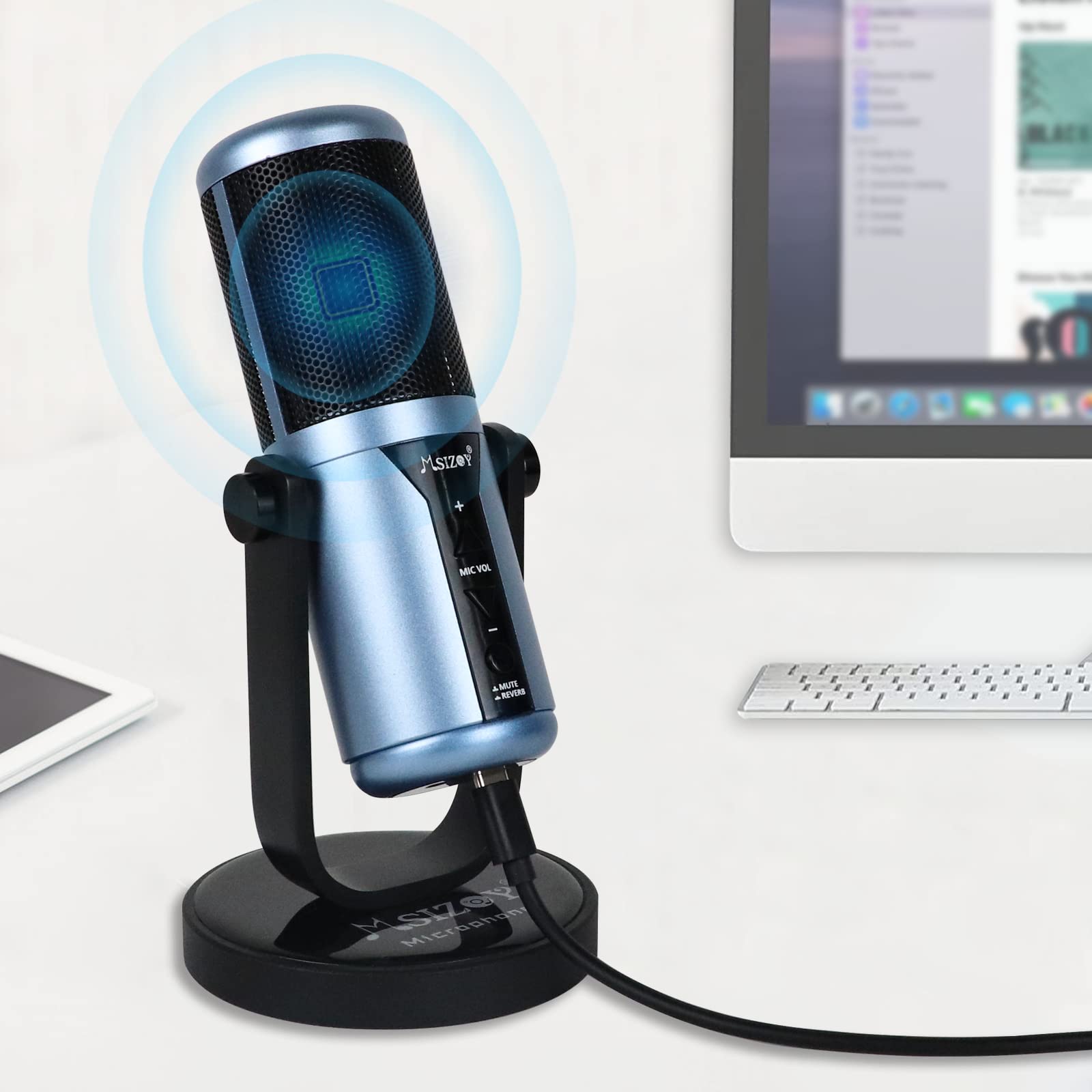 MSIZOY Professional USB Condenser Microphone, Plug and Play Cardioid Mic for PC,Laptop,Mobile Phone,Compatible with Windows,Mac OS,Chrome and Linux,Ideal for Podcast,Vocal,Singing,Recording,etc(Blue)