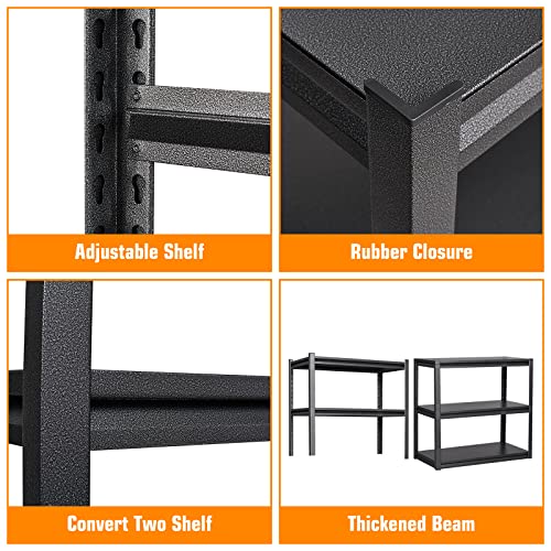 ZAOUS Garage Shelving Heavy Duty Loads 360LBS, 63" Heavy Duty Garage Storage Shelves, Adjustable 3 Tier Metal Shelves for Garage Basement Kitchen Warehouse, 31.5" H x 34" W x 18" D (3-Tier)