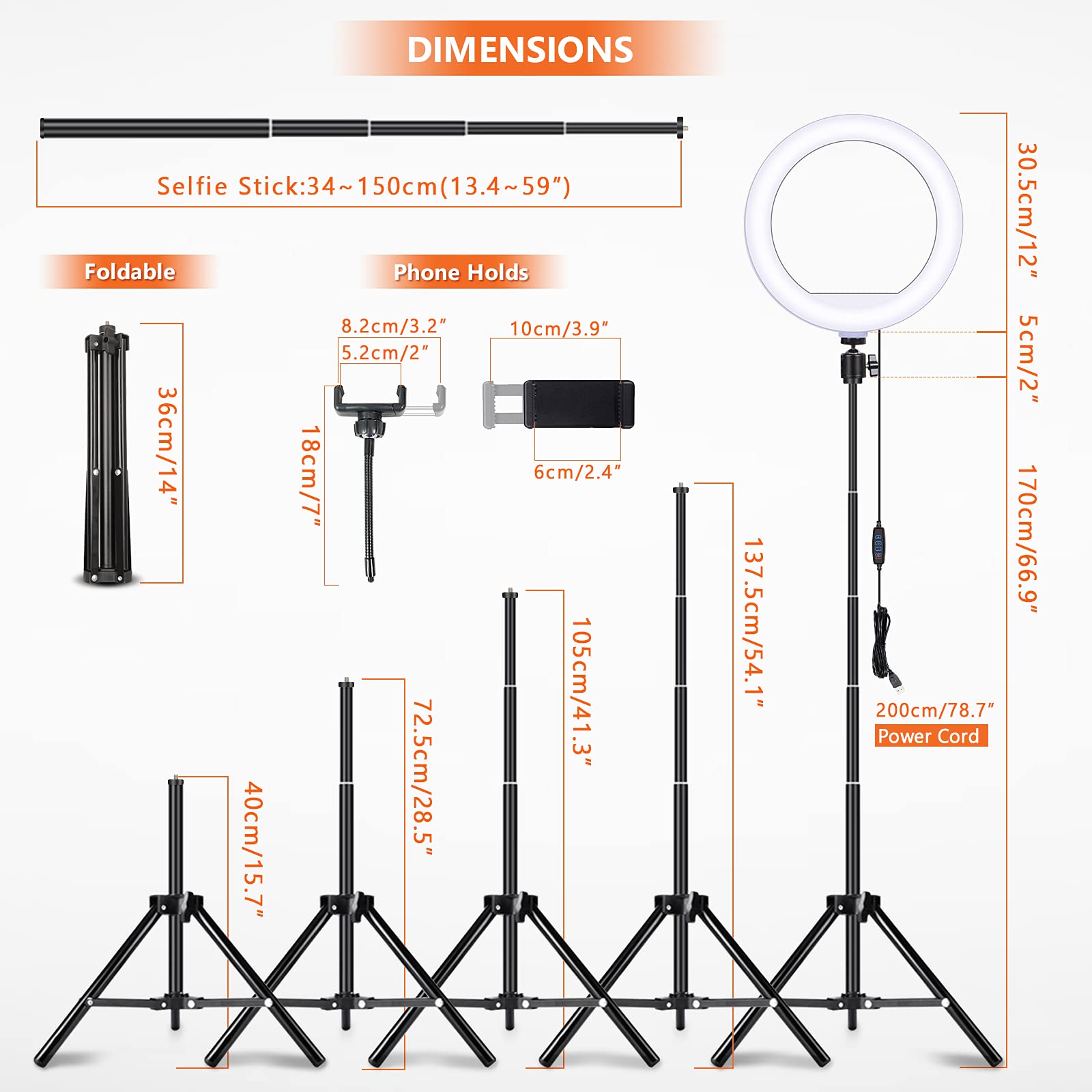 MSKIRA 12" LED Ring Light Kit, 67'' Stand with Tripod Stand and Phone Holder, 3 Light Modes Dimmable Adjustable Selfie Ring Light for Selfie, Video Recording and Live Steaming