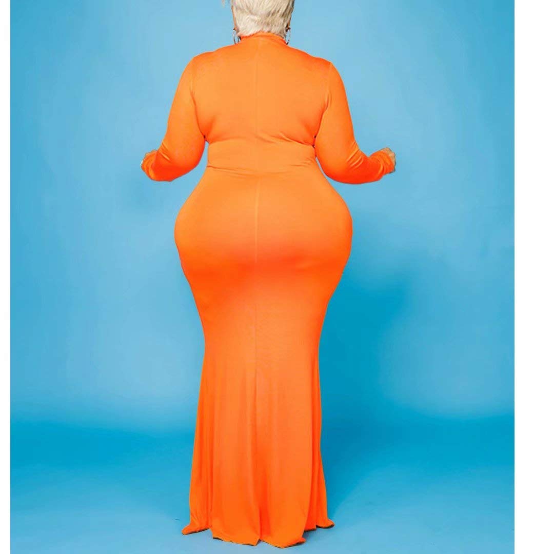 IyMoo Women's Sexy Plus Size Bodycon Turtleneck Cocktail Evening Mixi Dress Orange 4XL
