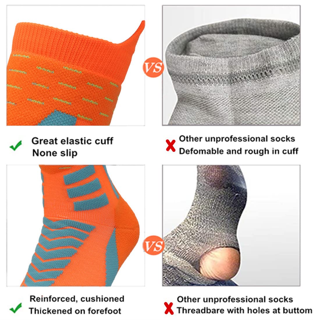 PAIXUN Mens Compression Socks For Men 100% Cotton Athletic Running Workout Size 6-14 Basketball Socks Ankle Crew Socks