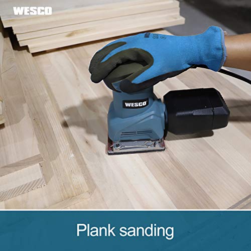 WESCO Palm Sander Tool, 2.0 Amp 1/4 Sheet Palm Sanders for Woodworking, 12,000 OPM Electric Sander Sander with Dust Collector, Punch Plate & 12 Sanding Discs, Vacuum Adapter, Quick Locking System