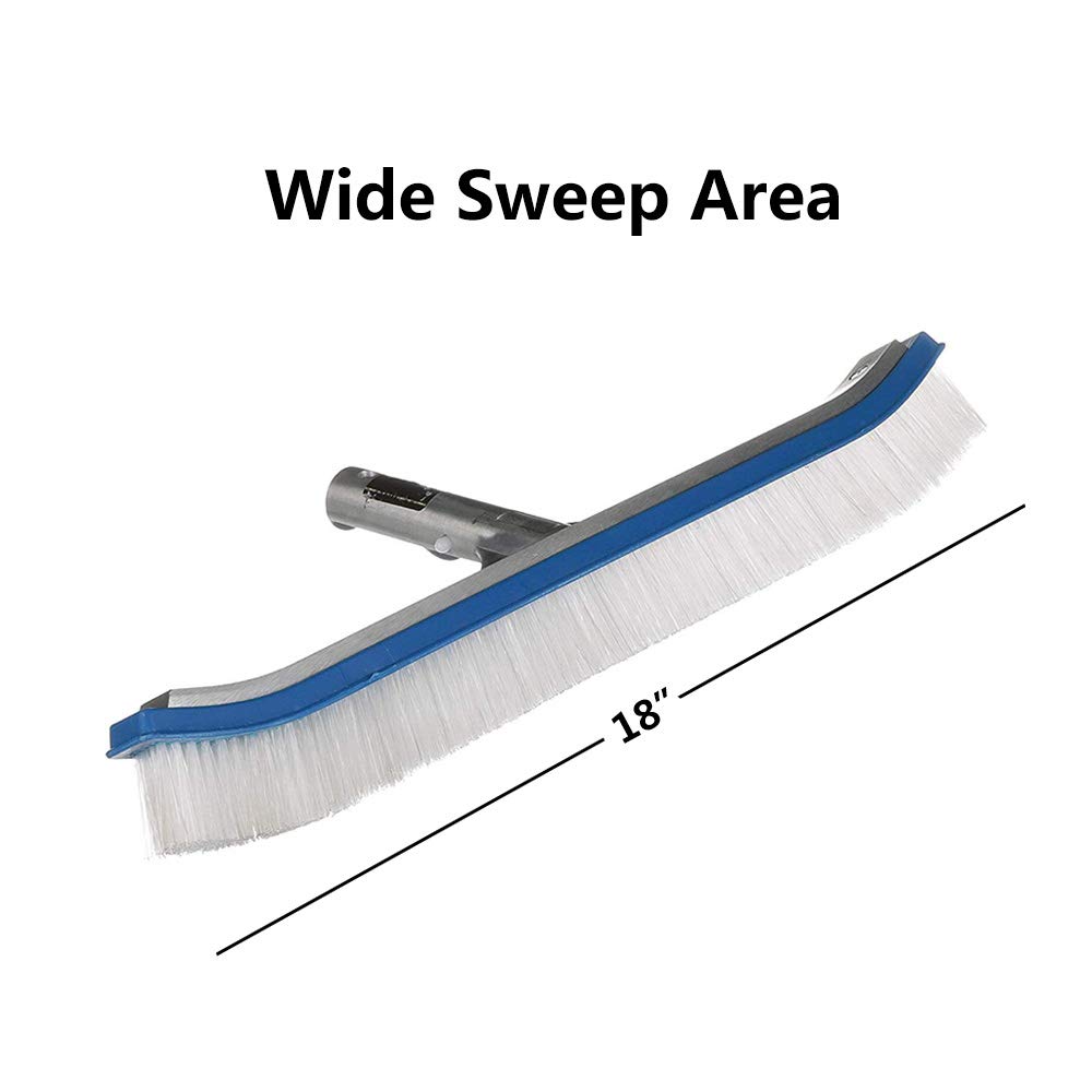 Swimming Pool Wall & Tile Brush,18" Heavy Duty Vinyl Polished Aluminum Back Cleaning Brush Head Designed for Cleans Walls, Tiles & Floors, Nylon Bristles Brush Head with EZ Clips (Pole not Included)