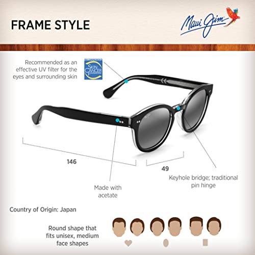 Maui Jim Men's and Women's Joy Ride Polarized Classic Sunglasses, Black with Crystal/Neutral Grey, Medium