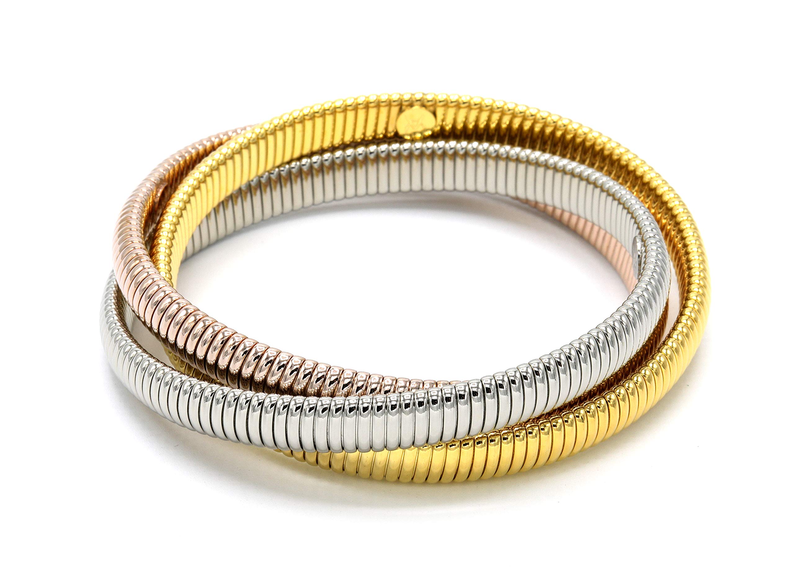 MARSHAL METAL Fashion Bracelet Omega Chain Brass Stretch Triple Cobra Bracelet (7mm x3)
