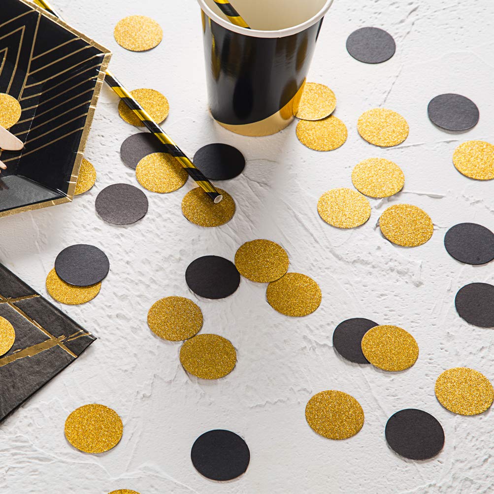 MOWO Glitter Paper Confetti Circles Wedding Party Decor and Table Decor 1.2ββ in Diameter (glitter gold,black,200pc)