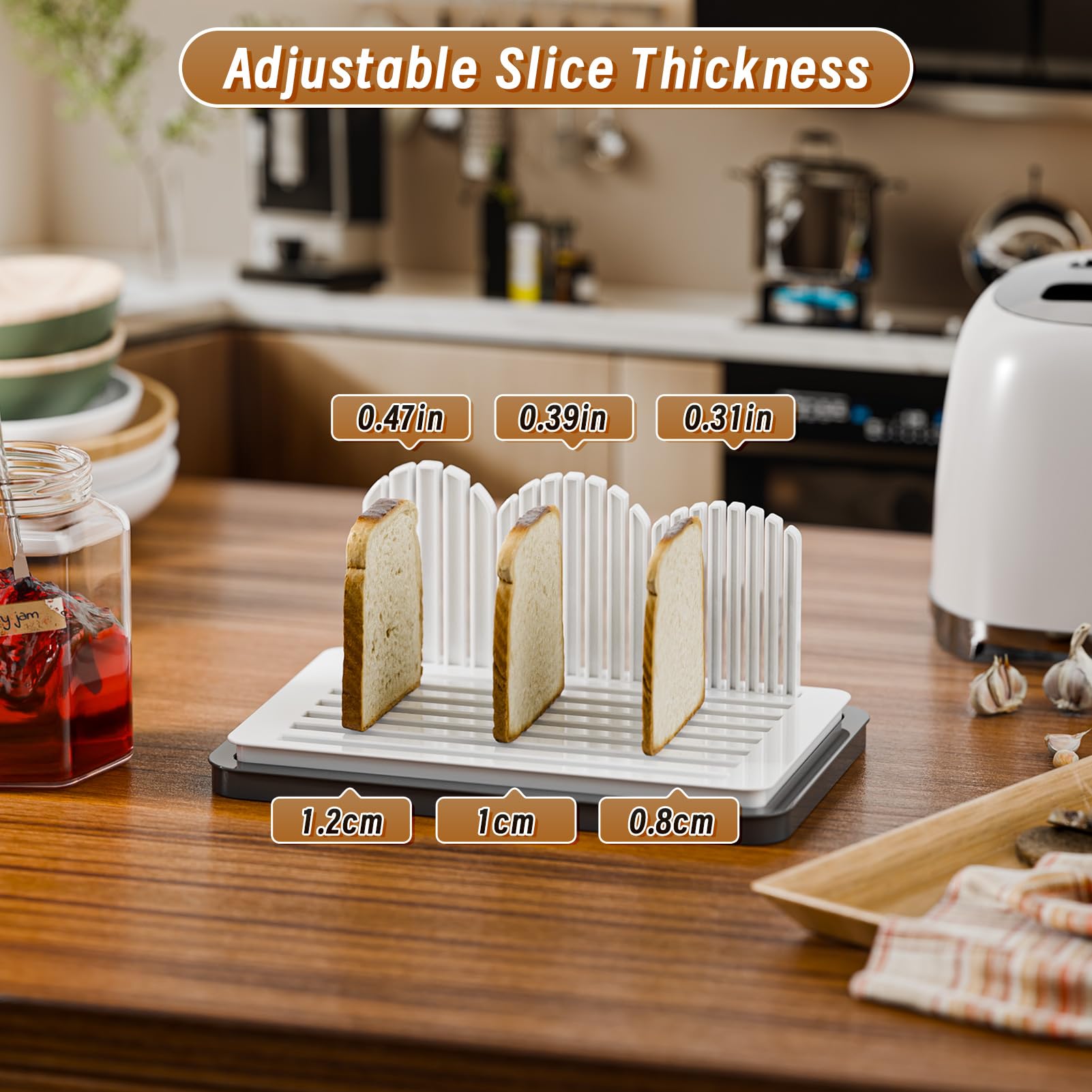 Upgrade Bread Slicer for Homemade Bread + Bread Bag, 3 Alternatives Slice Thickness Bread Slicing Cutting Guide with Crumb Tray, Adjustable Width Length Suitability for Homemade Bread, Sandwich, Cake