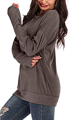 Mulisky Women’s Long Sleeve Casual Pullover Tunic Tops Loose Sweatshirt with Thumb Hole Coffee XL