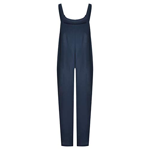 Sdeycui Women Casual Sleeveless Pockets Linen Rompers Long Pants Jumpsuits Pocket(Blue, XXL)