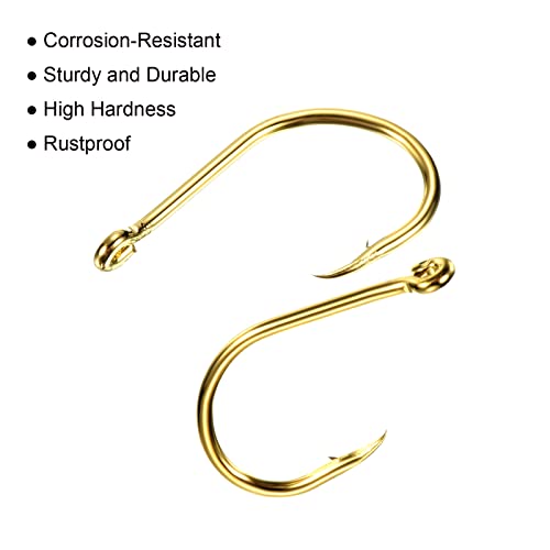 PATIKIL 14# Catfish Hooks, 60 Pack 0.55" Claw Fish Hook Fishing Hook High Carbon Steel J Shaped with Barbs for Freshwater Saltwater, Gold Tone