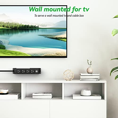 Wall Mount Power Strip with USB, 4 AC Outlet and 2 USB Ports, 6.5 FT Flat Plug Extension Cord, Mountable Power Strip Outlet for/Workbench/Office/Drawer/Nightstand/Cabinet/Desk/Table