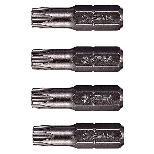 VEGA T25 TORX Security Bits. Professional Grade ¼ Inch Hex Shank TORX T-25 S2 Steel 1" Security Bits. 125TT25A-4 (Pack of 4)