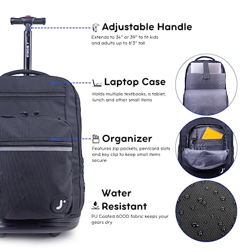 J World New York Sundance Rolling Backpack Girl Boy Roller Bookbag, Black, 20 Inch