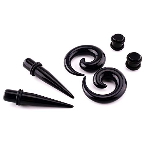 LLGLTEC Ear Stretching Kit 54 Pieces 14G-00G Ear Gauges Expander Set Acrylic Tapers and Plugs & Silicone Tunnels Body Piercing Jewelry Set (Black)
