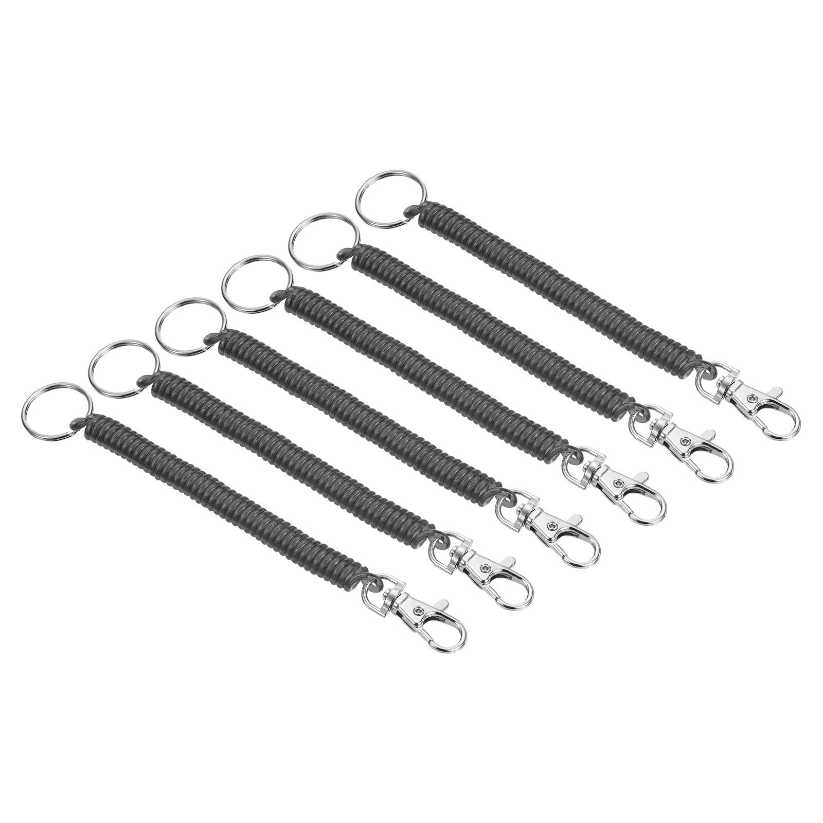 PATIKIL 3.3ft Spring Coil Keychain, 12 Pack Spiral Fishing Lanyard Stretch Cord Retractable with Metal Clasp and Keyring for Keys Tackle Tool, Grey