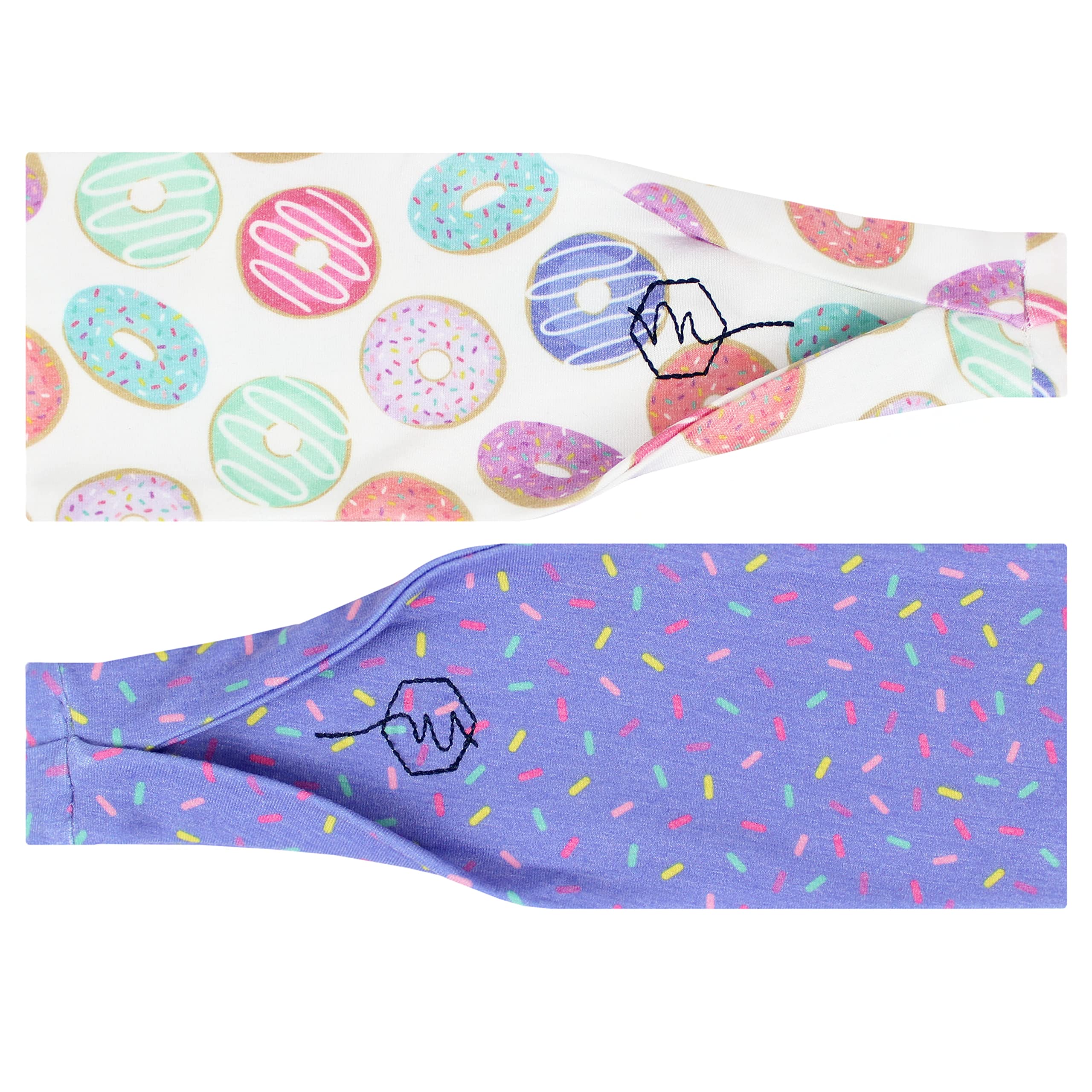 Maven Thread Kids and Teens 3" Wide No-Slip, Sweat-Wicking Headband for Exercise and Yoga, 2-Pack, Doughnuts and Sprinkles (Sugar-Kids)