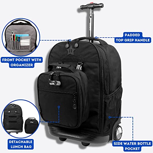 J World New York Unisex Kid's Duo Rolling Backpack with Lunch Box Set, Black, One Size