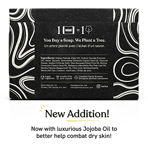 Keika Charcoal Black Soap Bar for Eczema, Psoriasis, Face, Body, Men Women Teens with Oily Skin, 5 oz.