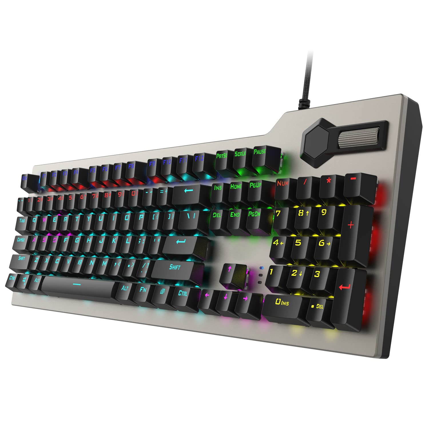 TEWELL Mechanical Gaming Keyboard, Wired RGB Rainbow Backlit Keyboard with Blue Switches, Ergonomic Standard Keyboard for Desktop, Computer, PC