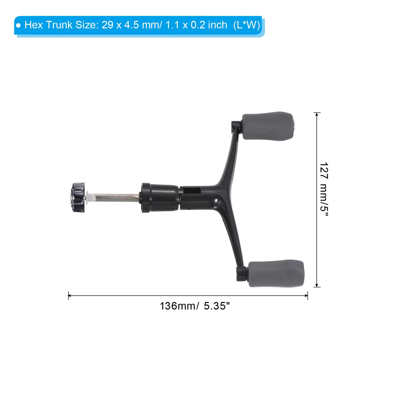 PATIKIL 5.3 Inch Fishing Reel Handle, Metal Power Handle Double Knob Grip Replacement for Rocker Arm Accessory, Black