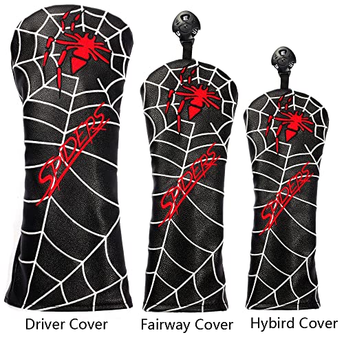 PU Leather Spider Embroidery Golf Club Head Covers for Taylormad Driver Fairway Woods Hybird (Black Hybird Cover)